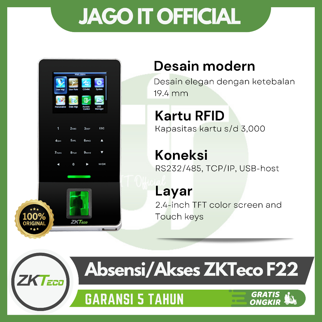 Jual Mesin Absensi dan Akses Kontrol Door ZKTECO F21 Mifare | Shopee Indonesia