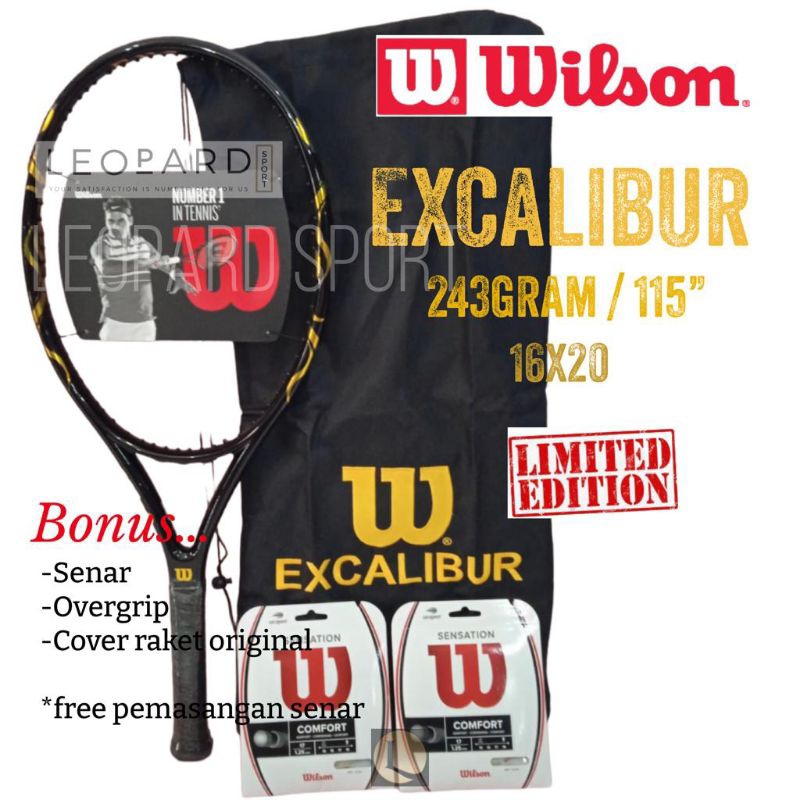 Jual Raket Tenis Wilson EXCALIBUR 115" 243g Black/Gold Limited Edition | Shopee Indonesia