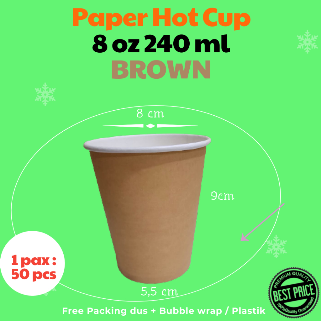 Jual Paper Hot Cup 8 oz 240 ml Gelas Kertas BROWN LIGHT Mocca isi 50 pcs gelas kopi teh minuman ...
