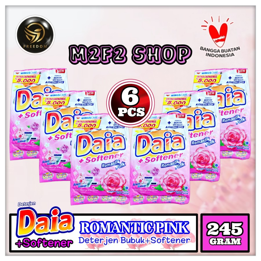 Jual Daia Softener Romantic Pink Detergent Bubuk Pouch - 245 gr (Kemasan 6 Pcs) | Shopee Indonesia