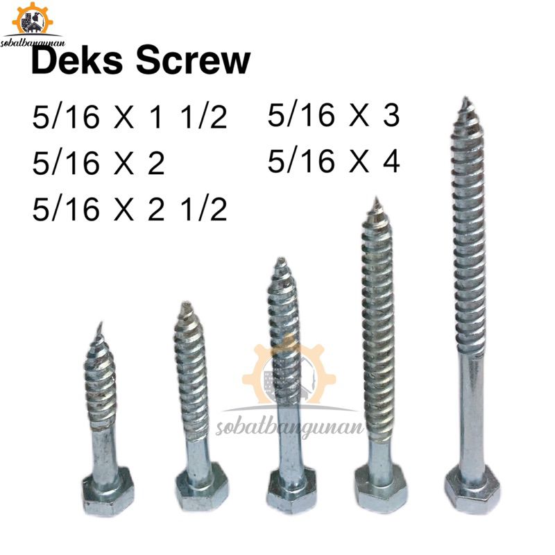 Jual Deskscrew 5/16 x 3 / Deks Screw / Deskskrup / Hex Lag Screw 5/16 ...