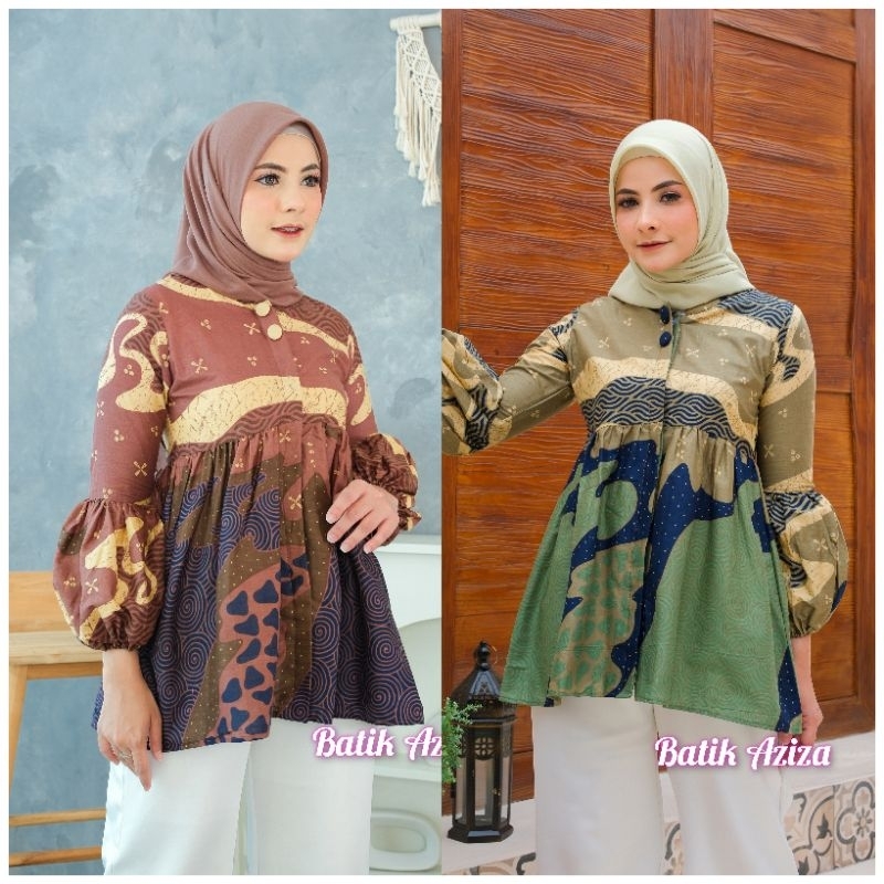 Jual Batik Wanita Modern Baju Batik Wanita Lengan Balon Blus Abstrak by ...