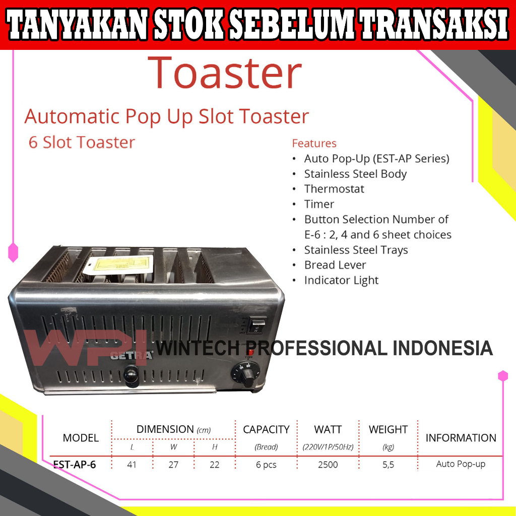 Jual Getra EST-AP-6 Automatic Pop-Up Slot Toaster / Mesin Pemanggang ...