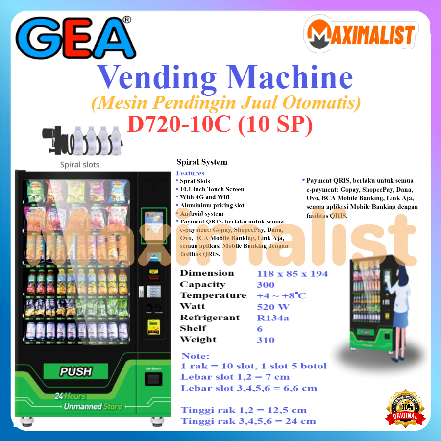 Jual GEA VENDING MACHINE TYPE D720-10C(10SP)/D720-10C(22SP)/Mesin ...