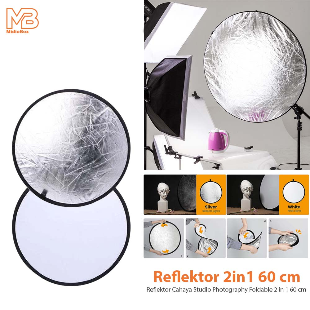 Jual Reflektor Lighting Studio Foldable 2in1 60 cm Warna Silver Putih Reflector Fotografi Kamera ...