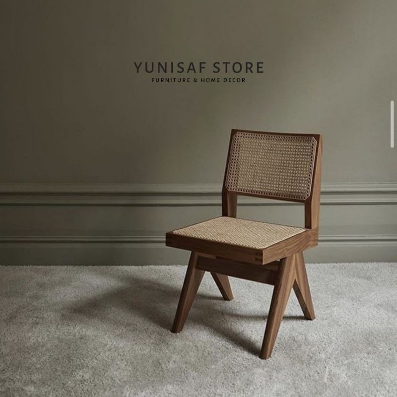 Jual Kursi Aesthetic Kayu Jati Kombinasi Rotan Desain Minimalis ...