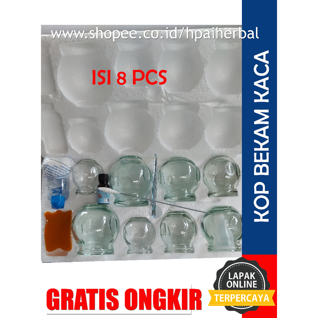 Jual Paket Bekam Bahan Kaca isi 8 Kop Lengkap / Kop Teknik Api / Set ...