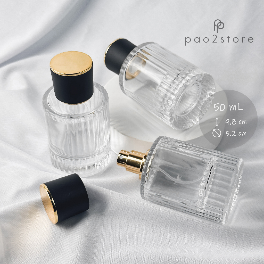 Jual Botol Parfum 50ml Spray Motif Salur / Garis Tutup HITAM Kaca Clear ...