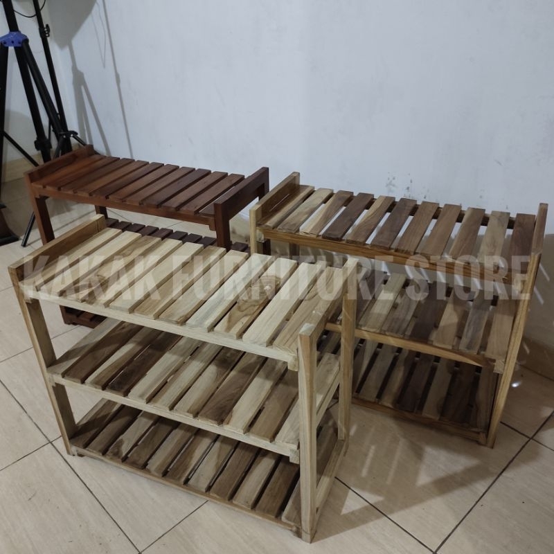 Jual Rak Sepatu Kayu Jati - Rak Sandal Kayu Jati Portable - Shoes Rack ...