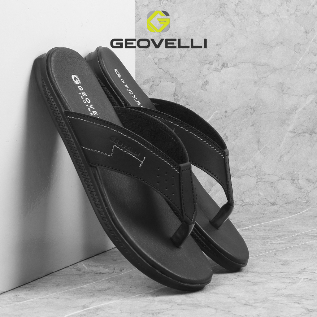 Jual Sandal Kulit Pria Hitam Geovelli G81 Model Cowok Sendal Pria ...