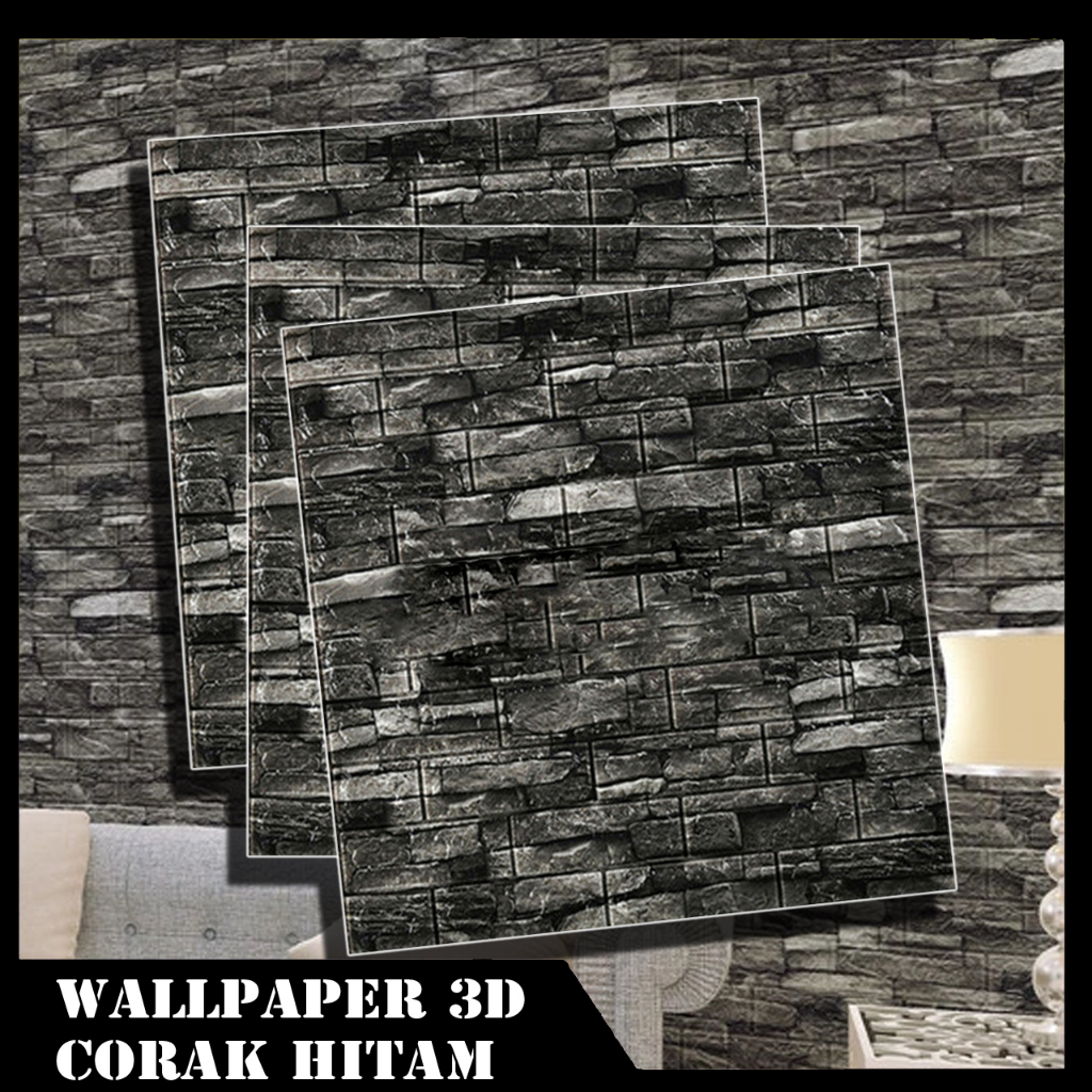 Jual Wallpaper Dinding 3D Foam Batu Alam Corak Hitam | Shopee Indonesia
