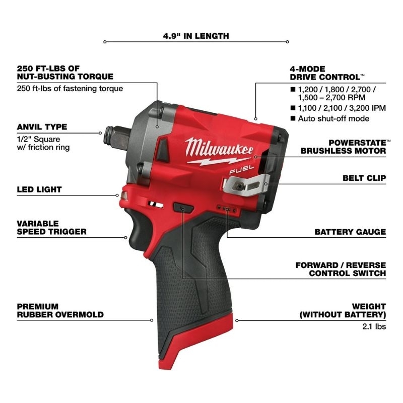 Jual MILWAUKEE FIWF12 M12 STUBBY IMPACT WRENCH 1/2 inch | Shopee Indonesia