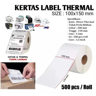 Jual Kertas Thermal ROLL 100x150 mm isi 500 Pcs/ Label thermal barcode | Shopee Indonesia