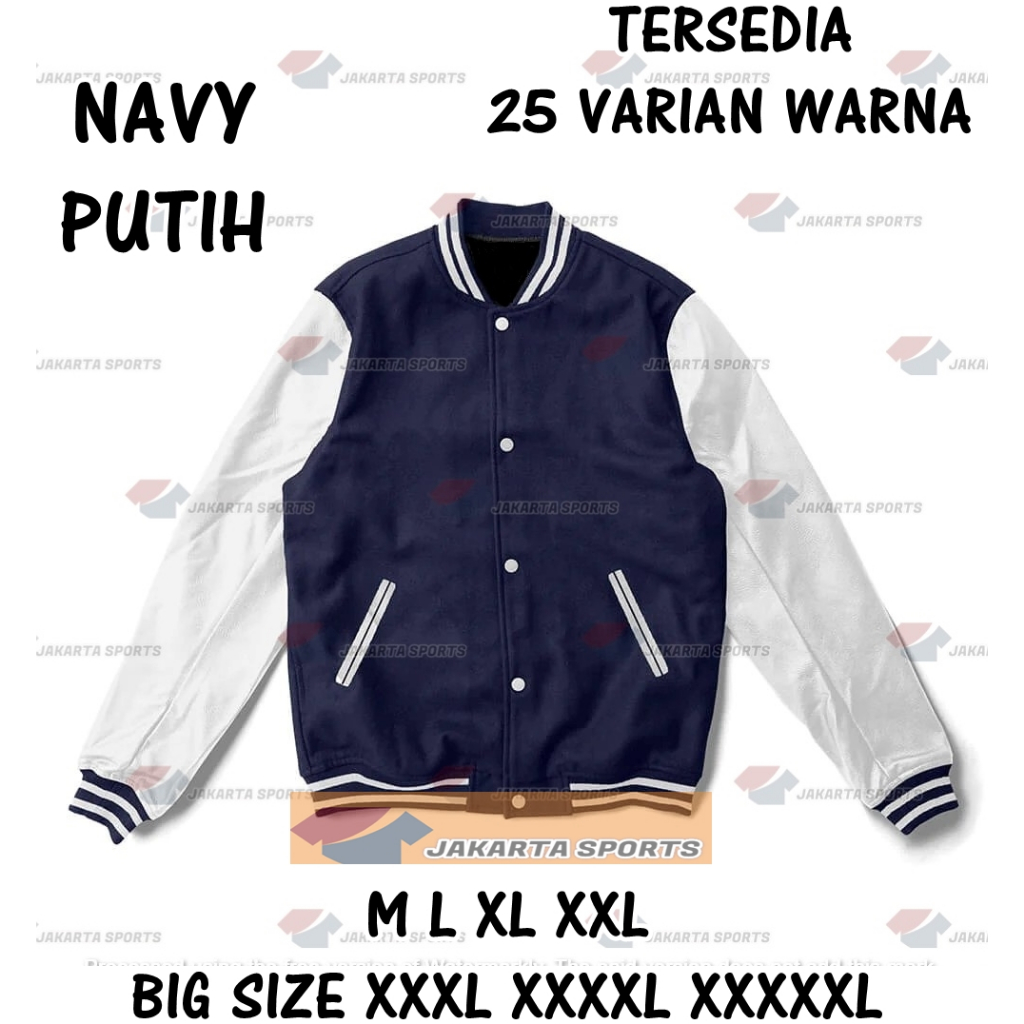 Jual PROMO JAKET BASEBALL POLOS NAVY LENGAN PUTIH ! SWEATER PRIA COWOK ...