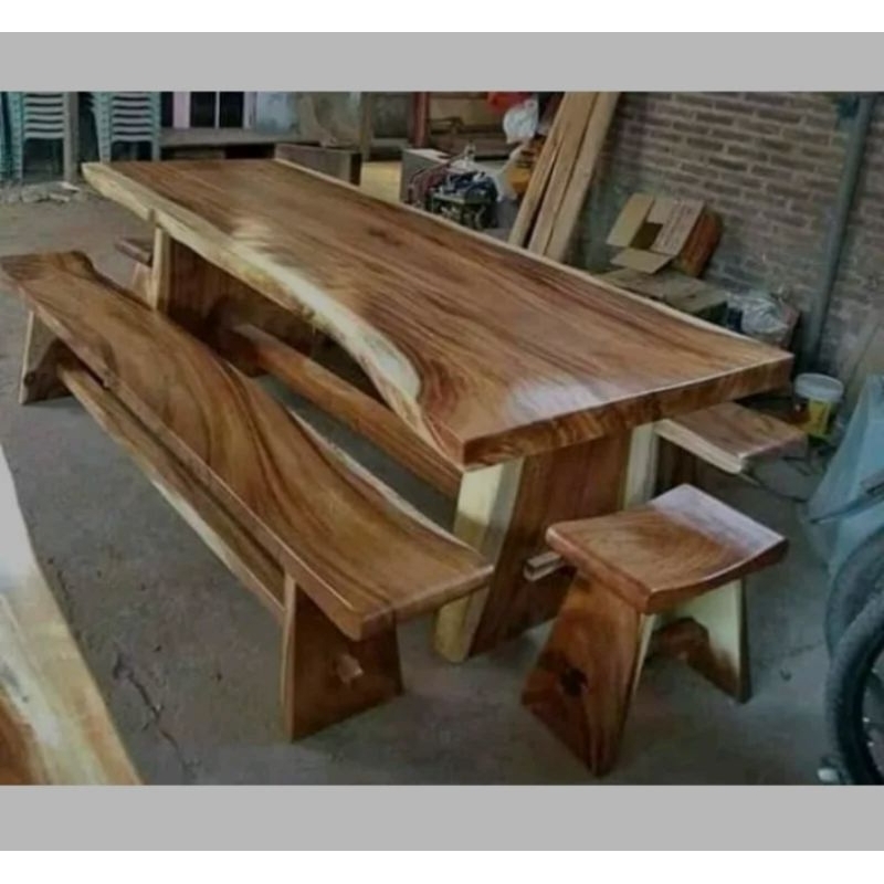 Jual MEJA MAKAN KAYU TREMBESI UTUH TANPA SAMBUNG MEJA CAFE RESTO RUMAH ...