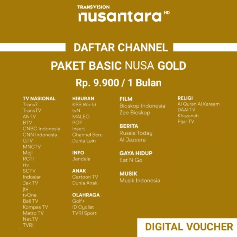 Jual Paket Nusa Gold Transvision Nusantara HD | Shopee Indonesia
