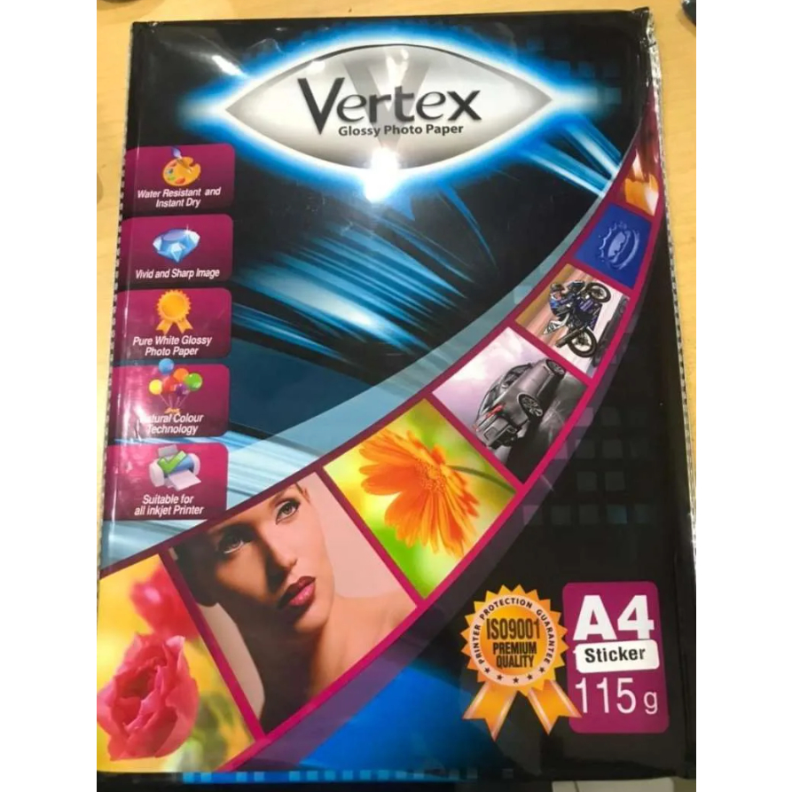 Jual KERTAS FOTO VERTEX GLOSSY A4 STICKER A4 115 G | Shopee Indonesia