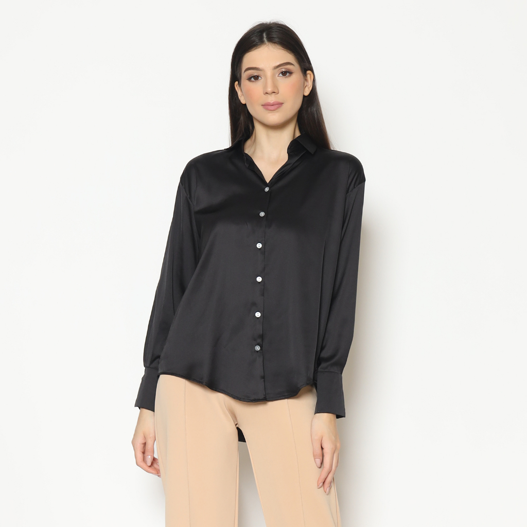 Jual Kelambi Kece - Kemeja Blouse Wanita Silk Plain V-Neck Lengan ...