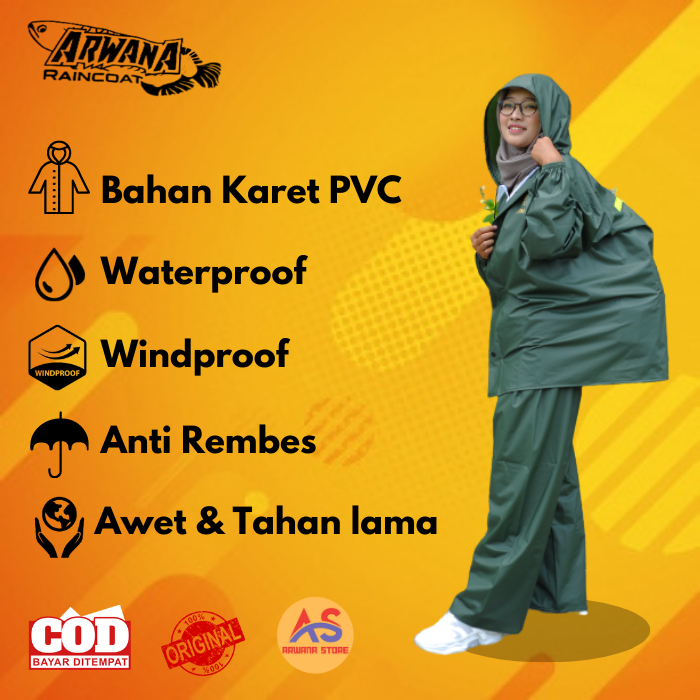 Jual Jas Hujan Arwana Mantol Mantel Pria dan Wanita Setelan Baju dan Celana Bahan Karet PVC ...