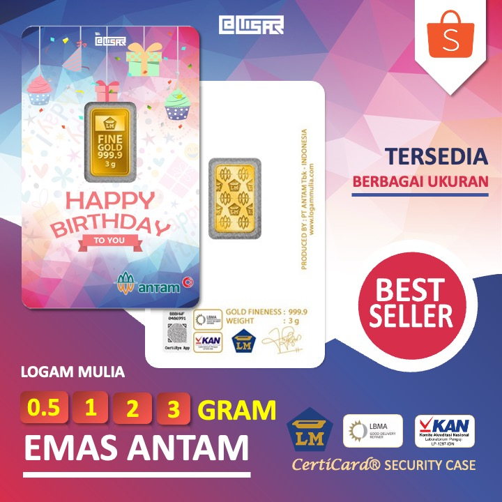 Jual LM Logam Mulia Emas Antam 0.5 gr 1 gr 2 gr 3 gr gram Kado Ulang ...