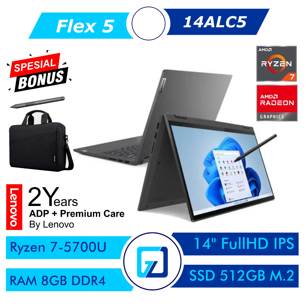 Jual LENOVO FLEX 5 14ALC05 JJID Ryzen 7 5700U 8GB 512SSD 14" FHD IPS TS WINDOWS 11 + OHS RESMI ...