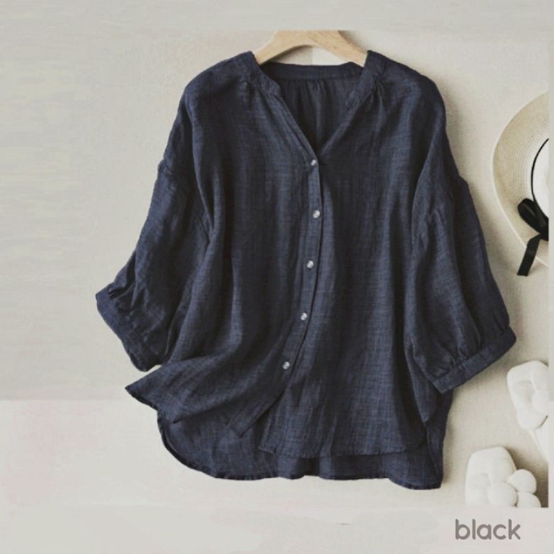 Jual KEMEJA POLOS OVERSIZE WANITA BAHAN POLO LINEN KERAH SHANGHAI ...