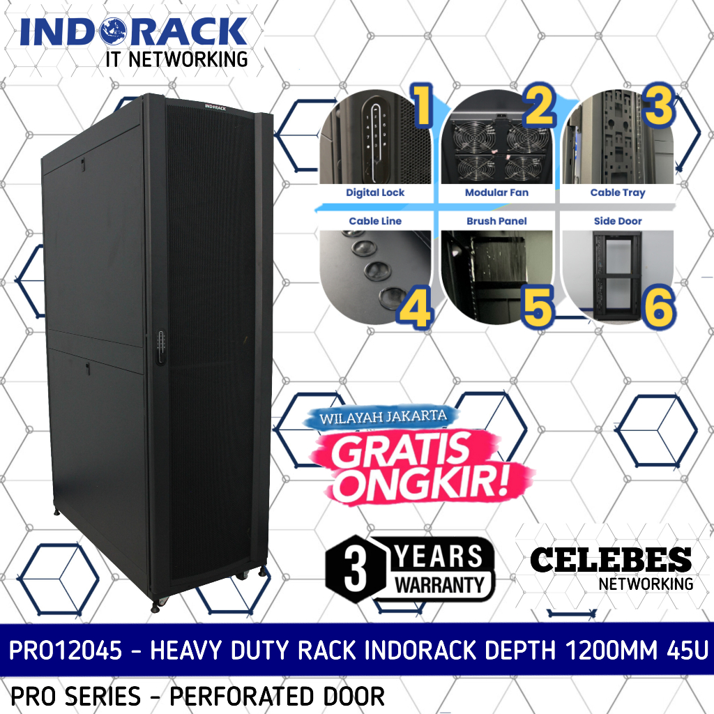 Jual PRO12045 Heavy Duty Rack 45U Depth 1200mm INDORACK Rak Server 19 ...