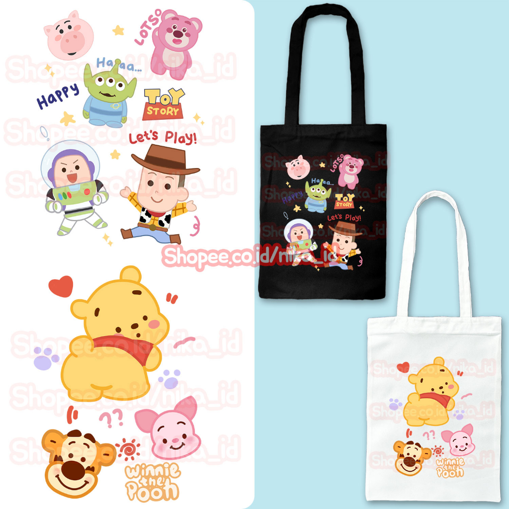 Jual Totebag Kanvas Resleting Toy Story Lotso Hitam / Putih Lucu Gambar ...