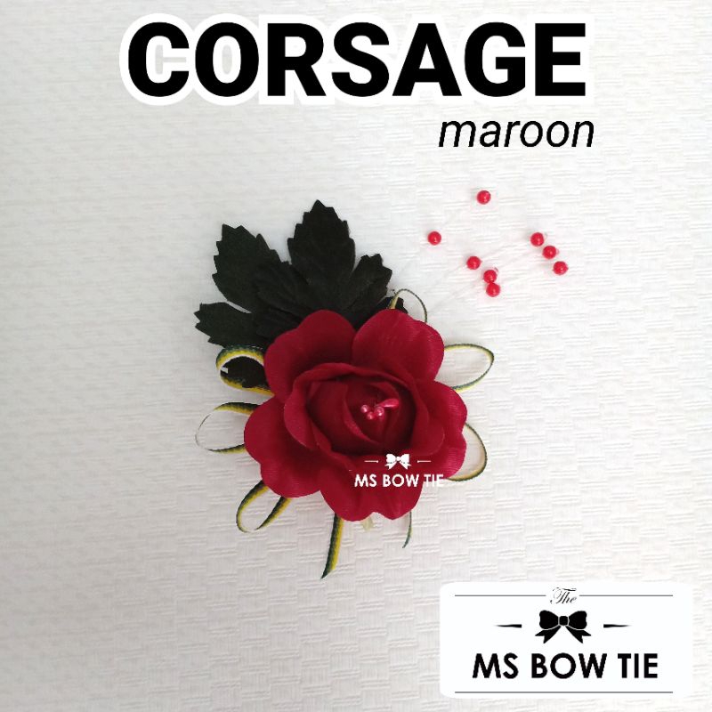 Jual corsage bunga jas merah marun daun hijau korsase boutonniere bros ...