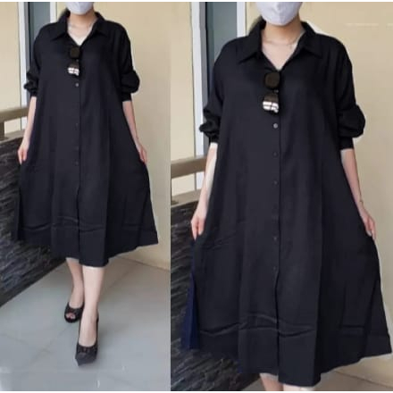 Jual Model Gamis Hitam Polos kancing Terbaru 2023 Hitam Polos kancing ...
