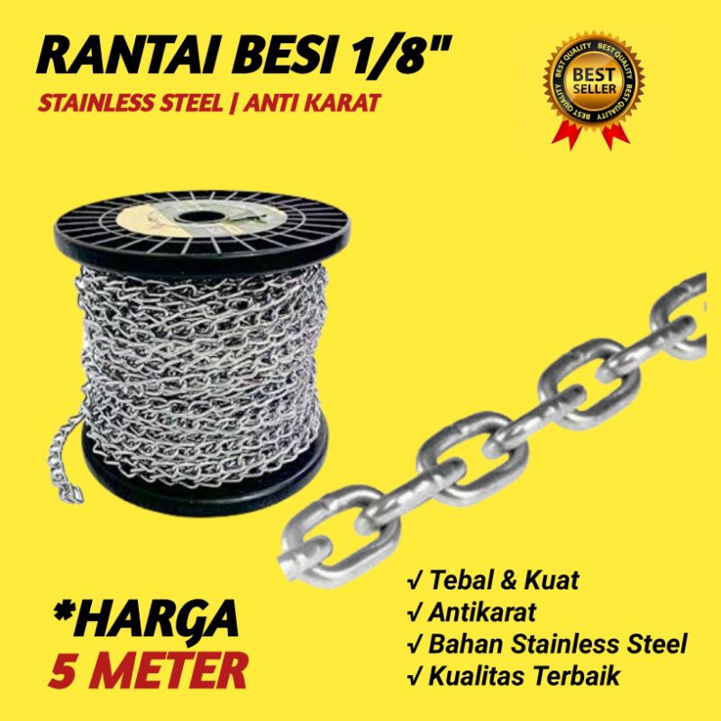 Jual 5 METER Rantai Kapal 1/8 inch STAINLESS STEEL Rante Besi Gembok ...