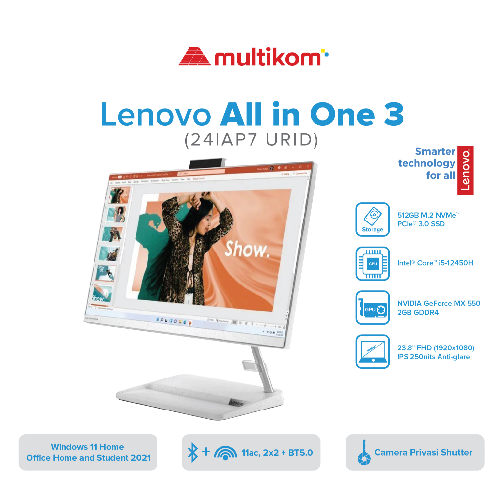 Jual PC AIO LENOVO 3 24IAP7 URID i5-12450H 8GB 512SSD MX550 DOS ...