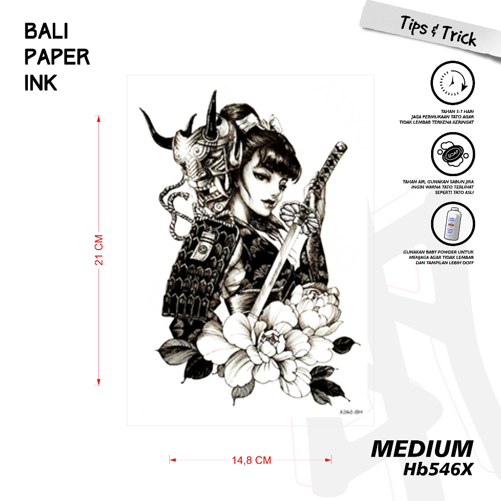 Jual Bali Paper Ink HB546X Geisha Samurai Tatto Temporary Basic Tato ...