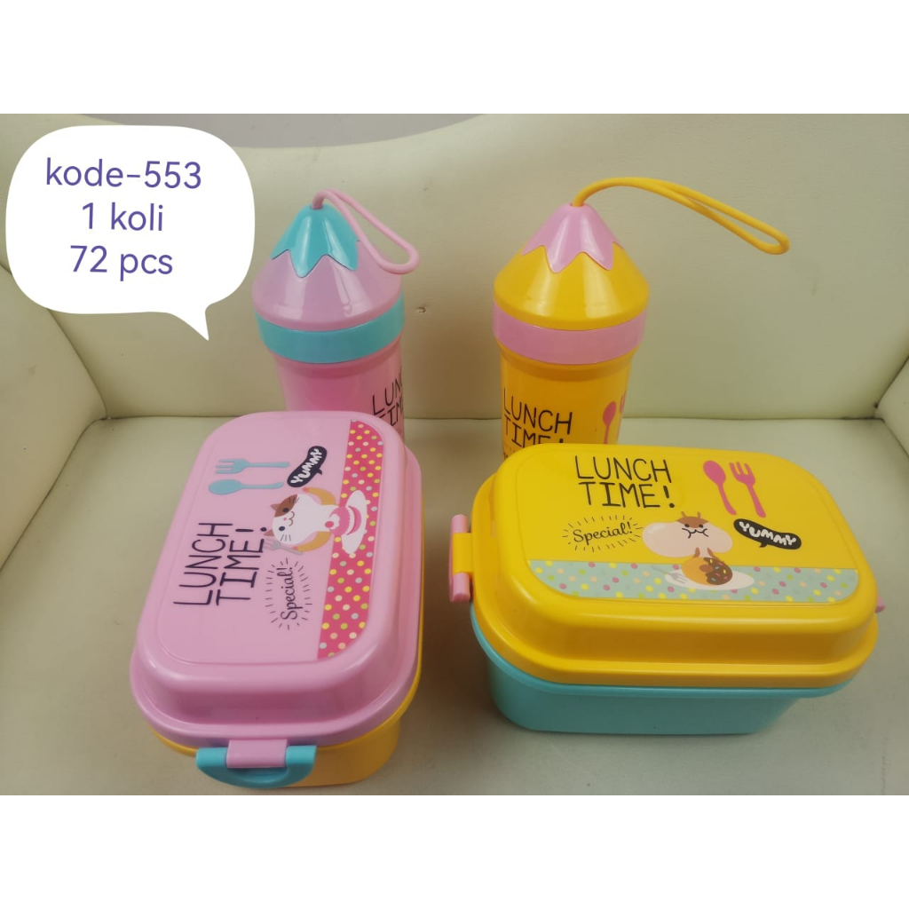 Jual Kotak Makan Set Botol Minum Anak Karakter - Kotak Bekal 2 susun Free Botol FOOD GRADE ...