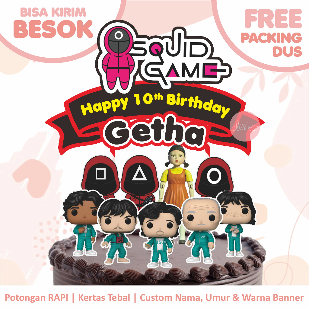 Jual Cake Topper Squid Game (Custom Nama & Umur) FREE PACKING DUS ...