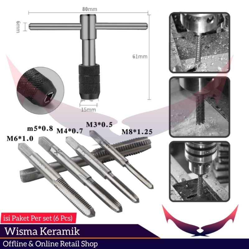 Jual 5 Pcs hand tap set M3-M8 dengan wrench, mata bor pembuat ulir baut ...