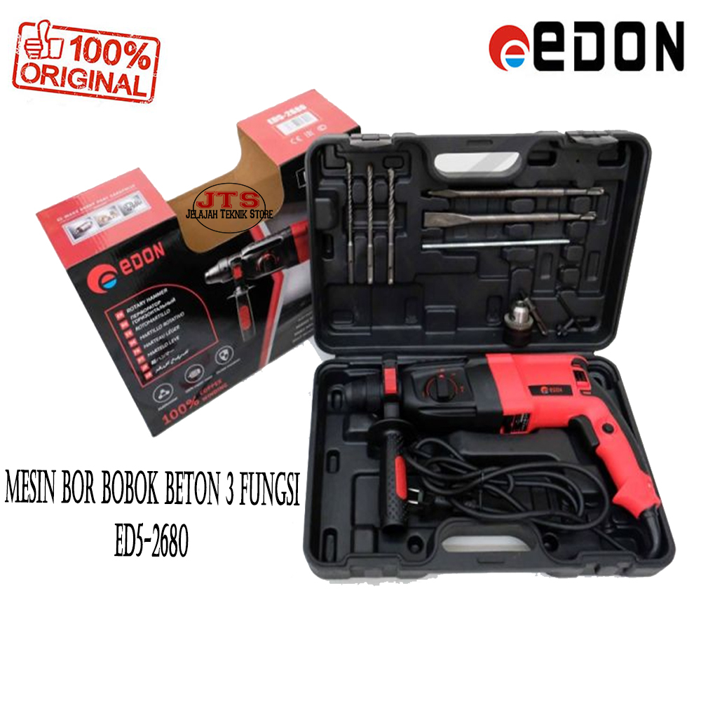 Jual Mesin Bor Bobok Beton Listrik EDON Rotary Hammer ED5-2680 tinga fungsi Set box plastik ...