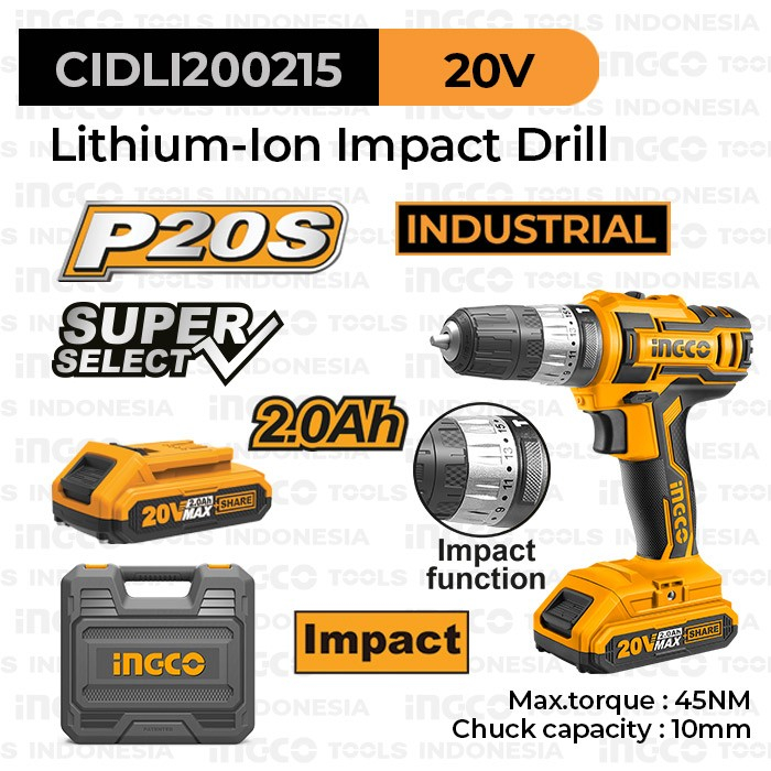 Jual Bor Baterai Tembok 20 Volt Eco Impact Drill 10 mm INGCO ...