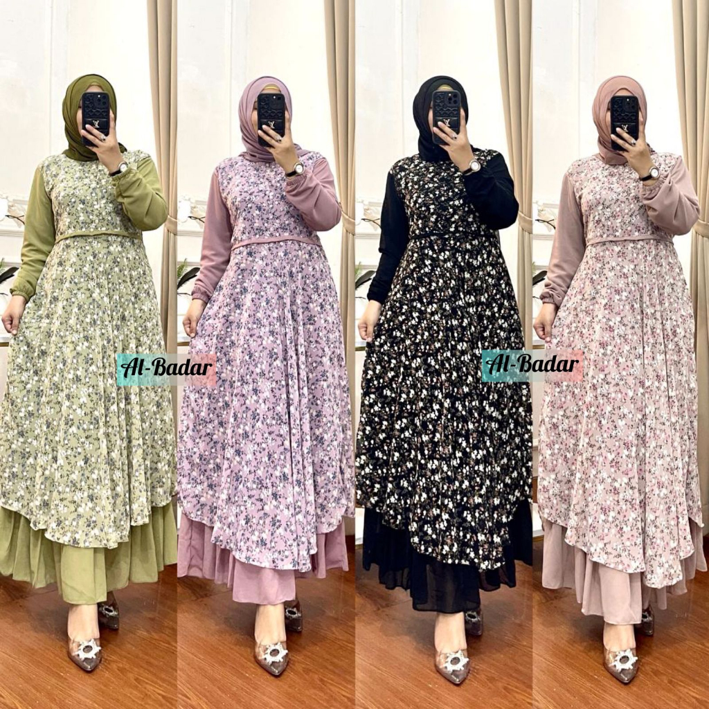 Jual GAMIS DUA LAYER MOTIF BUNGA TERBARU/GAMIS CERUTY BABYDOLL/GAMIS ...