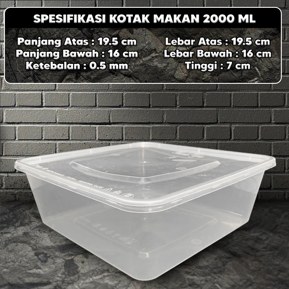 Jual Thinwall 2000ml Square Food Container Box Kotak Makan Plastik