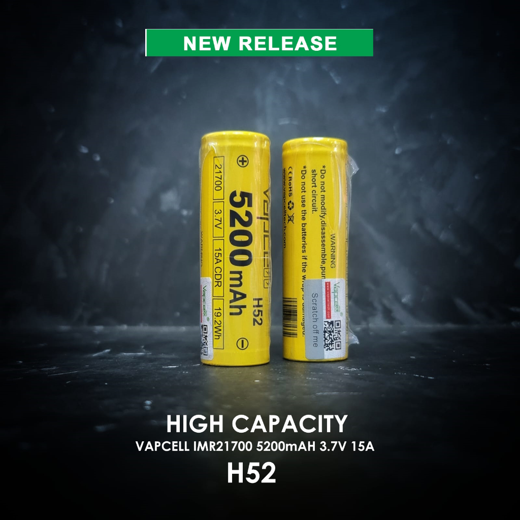 Jual Baterai Li-ion Isi Ulang Vapcell IMR21700 H52 5200Mah Baterai Mod ...