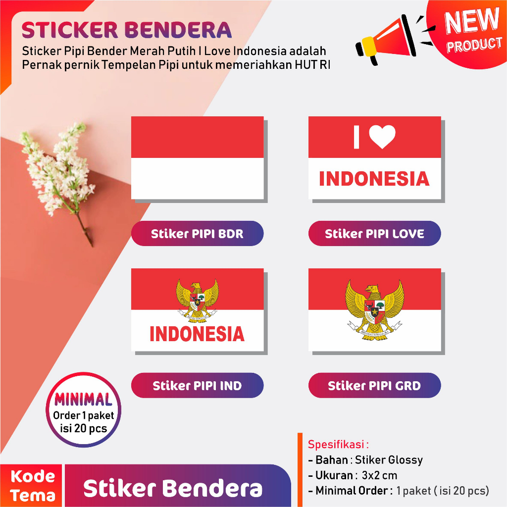 Jual [200Pcs] 3x2 cm - GROSIR Sticker Pipi HUT RI Bendera Merah Putih ...