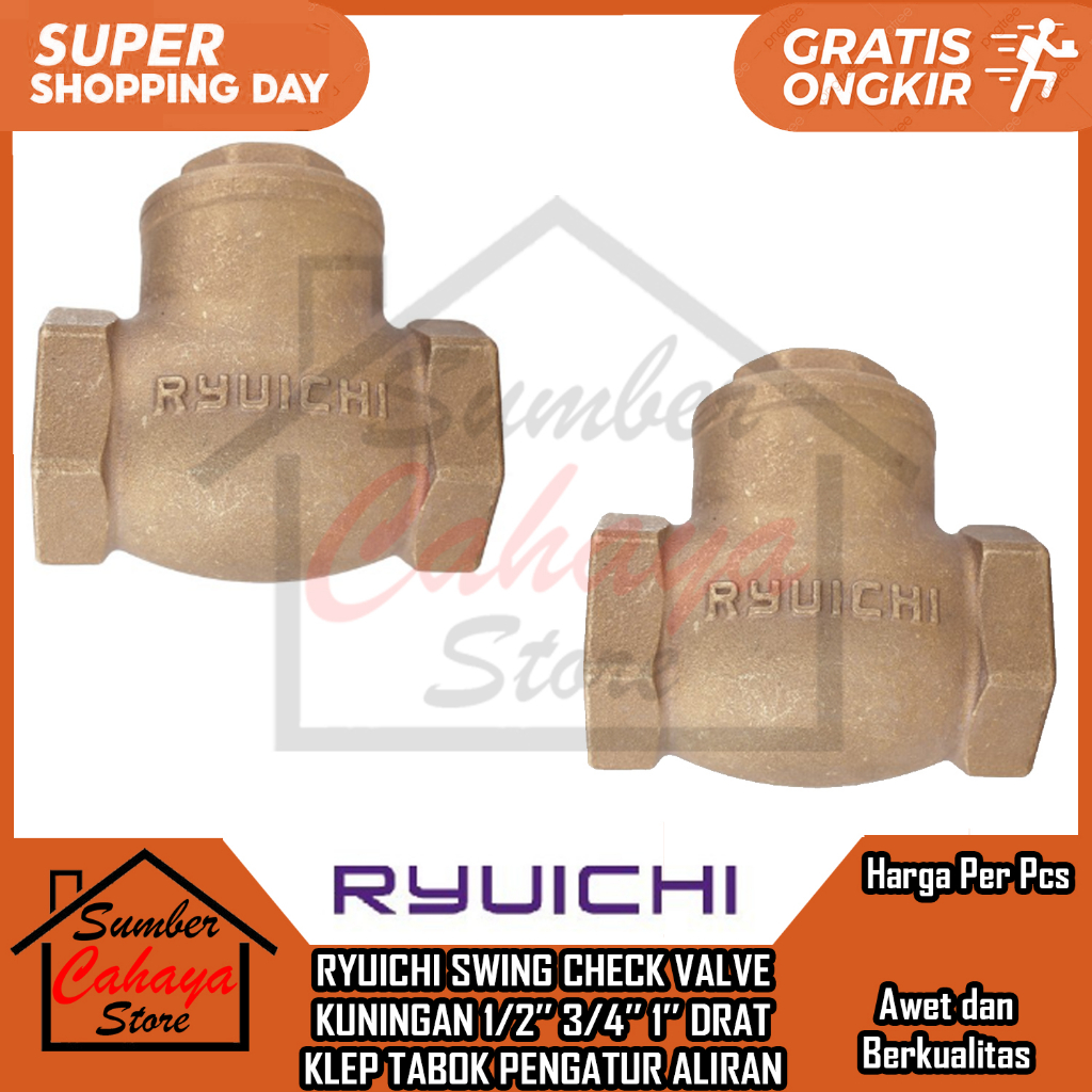 Jual Ryuichi Swing Check Valve Kuningan 1/2’’ 3/4’’ 1’’ Inci Inchi Inch In Ryu013 Ryu014 Ryu015 ...