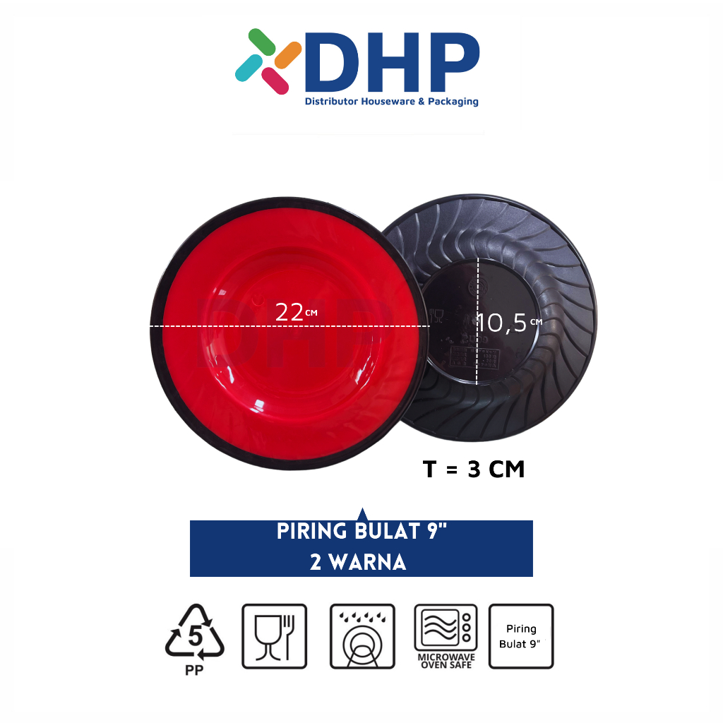 Jual Piring 2 WARNA Bulat 9" (D=22cm) Makan Plastik Lentur Tebal Murah Berkualitas | Shopee ...