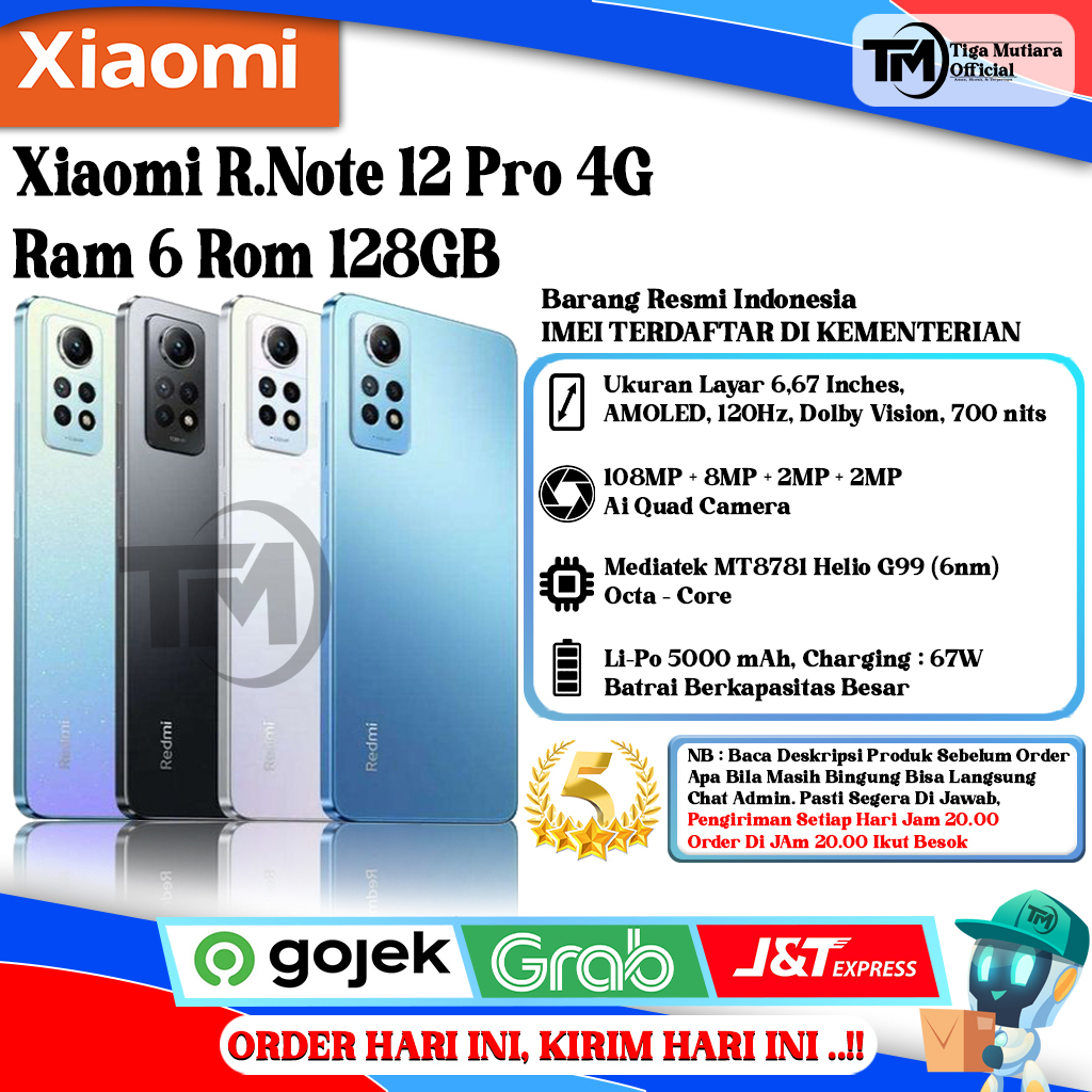 Jual Xiaomi Redmi Note 12 Pro 4G | 5G Ram 6/128GB | Ram 8/256GB Segel ...