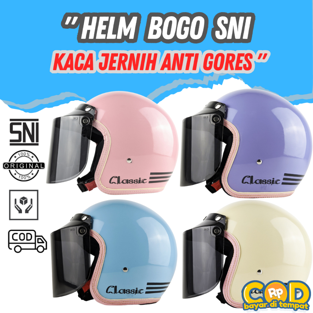 Jual Helm Bogo Retro Wanita Hijab Dewasa SNI Original 100% Free Kaca ...