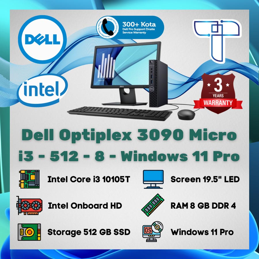 Jual Dell Optiplex 3090 Micro Desktop PC - i3 - 512 GB - 8 - Windows 11 ...