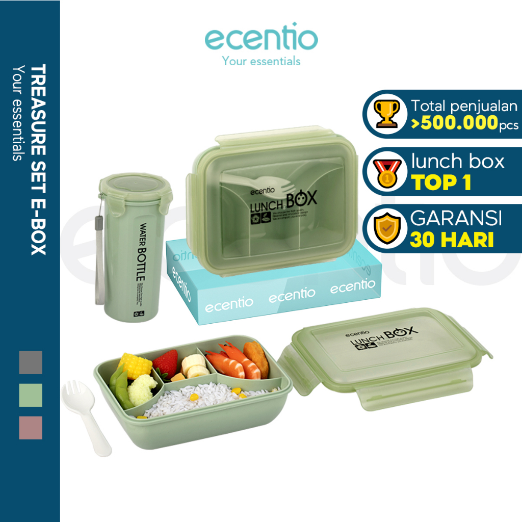 Jual ecentio 1100ml lunch box set 4 Grid tempat bekal makan dan tempat ...