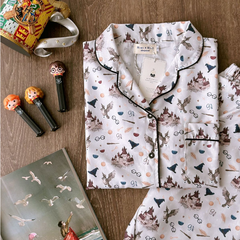 Jual Mimi & Milo Harry Potter Hogwarts Light grey printed cotton ...