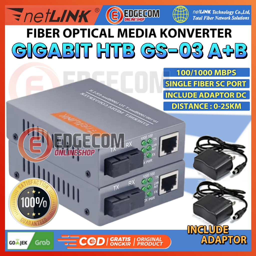 Jual HTB GS-03 GS03 A+B Gigabit Ethernet Media Converter FO NETLINK | Shopee Indonesia